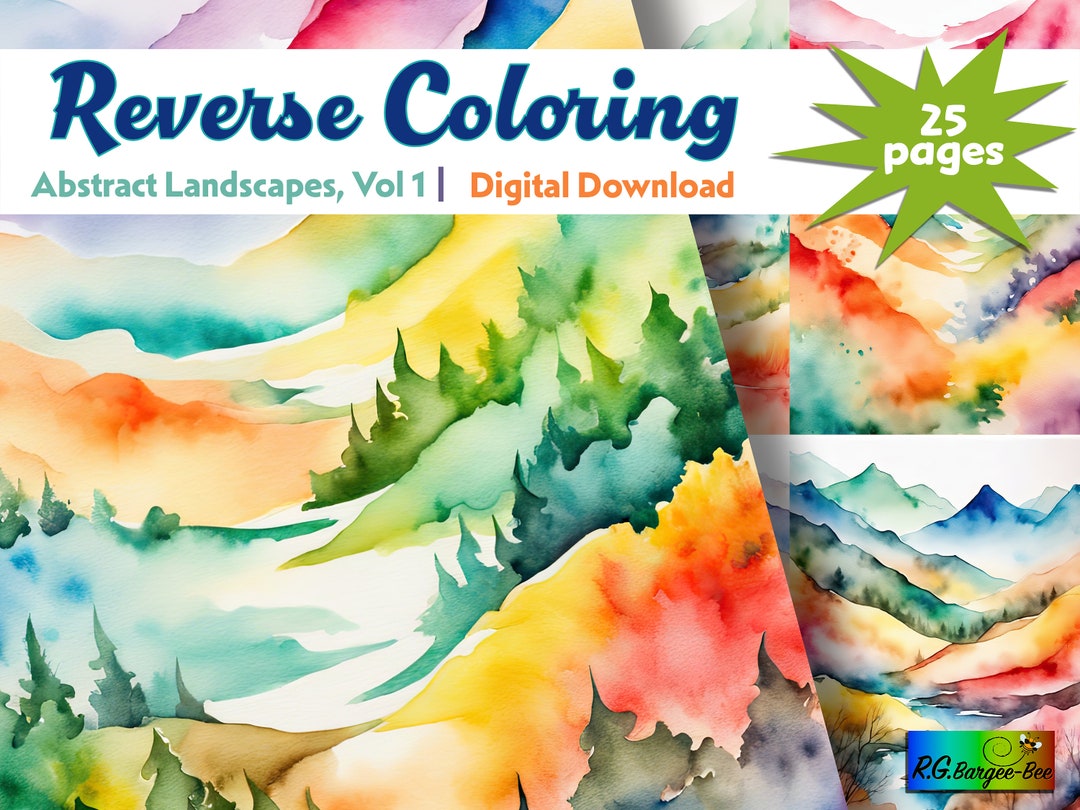 25 Reverse Coloring Pages - 'abstract Landscapes' Instant Download ...
