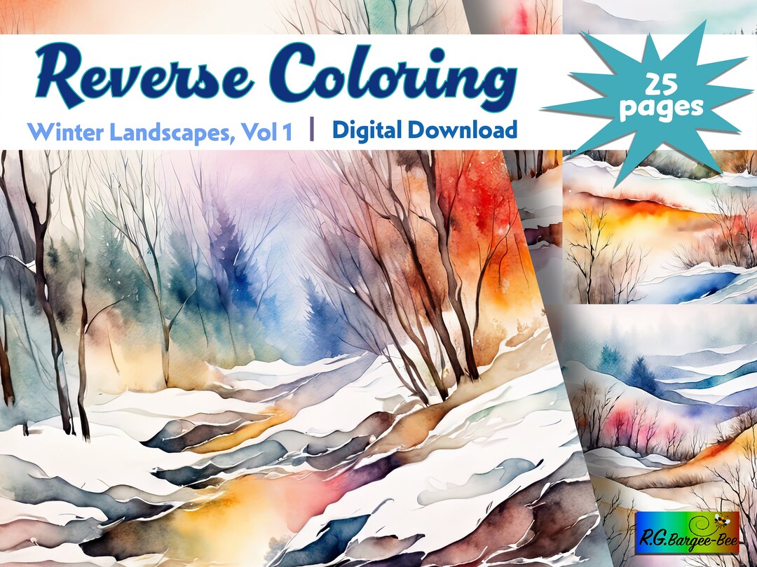 25 Reverse Coloring Pages - 'winter Landscapes' Instant Download Bundle ...