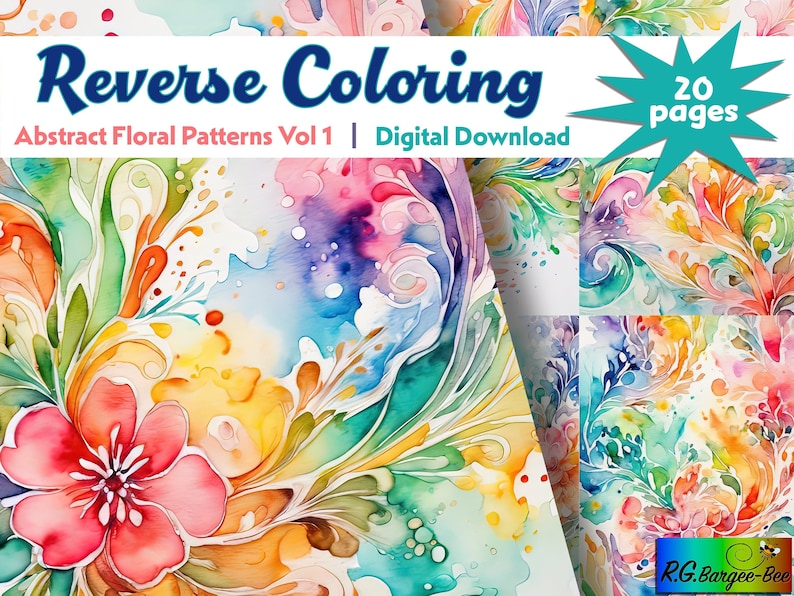 20 Reverse Coloring Pages - 'abstract Floral Patterns' Instant Download ...