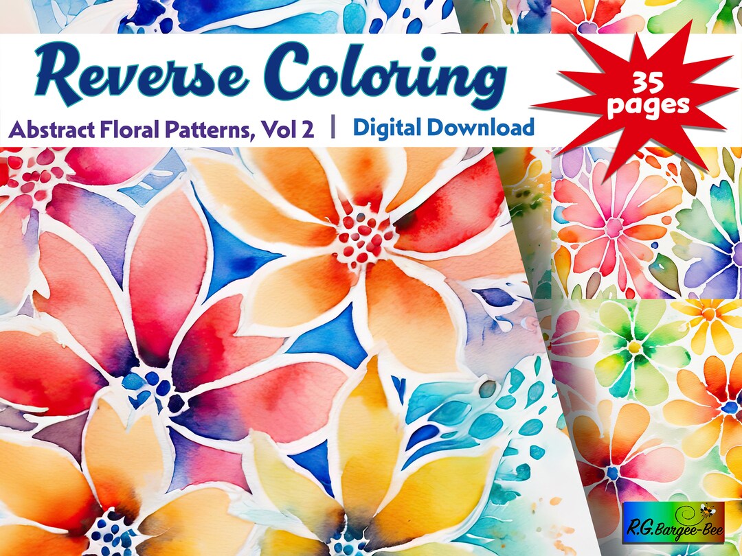 Abstract Floral Reverse Coloring Pages: Watercolor Designs (digital ...