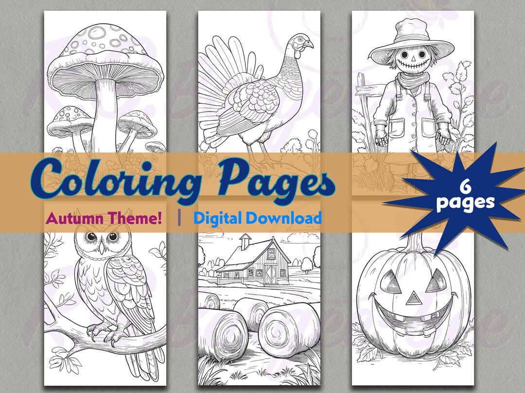 6 Coloring Pages - Autumn Fall Theme - Coloring Pages for Relaxation ...