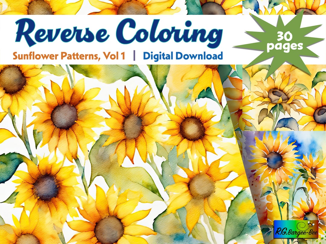 Sunflower Reverse Coloring Pages: Abstract Watercolor Art (PDF) - Etsy