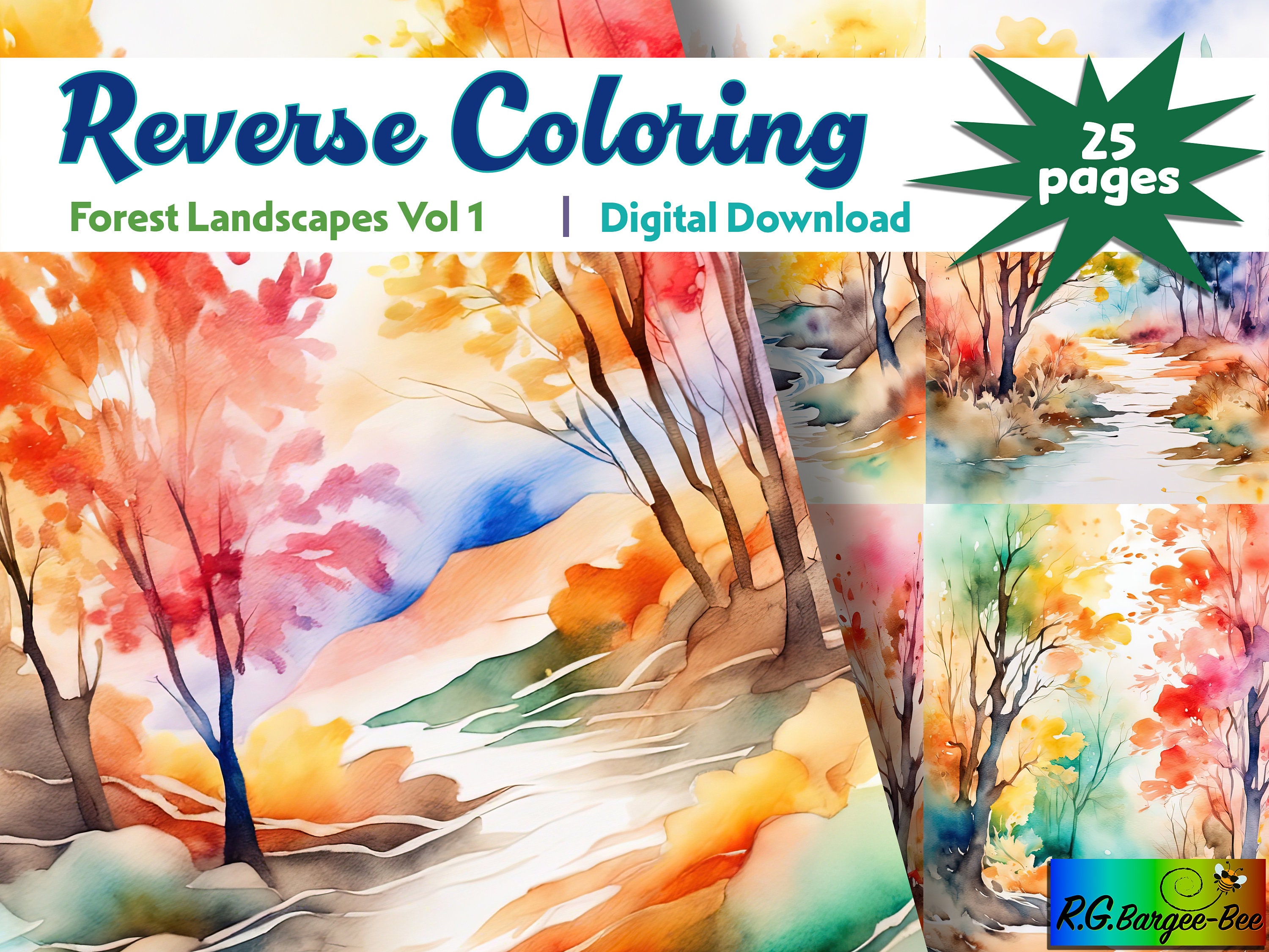 25 Reverse Coloring Pages - 'forest Landscapes' Instant Download Bundle ...