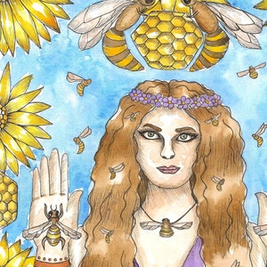 Goddess Art Bee Priestess Original Watercolor Painting Greek Fantasy ...