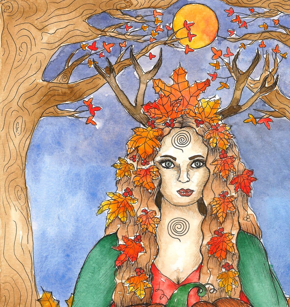 Goddess Art Mabon Goddess Art Print Fall Equinox Pagan Art Etsy