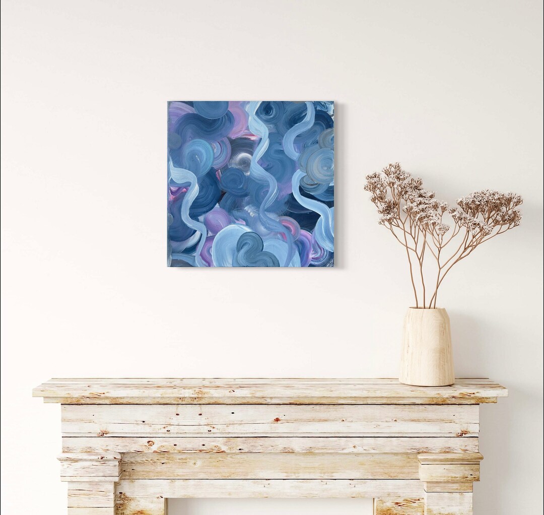 Blue Dreamscape Painting, Handmade Abstract Modern Art (39x39 Cm) - Etsy