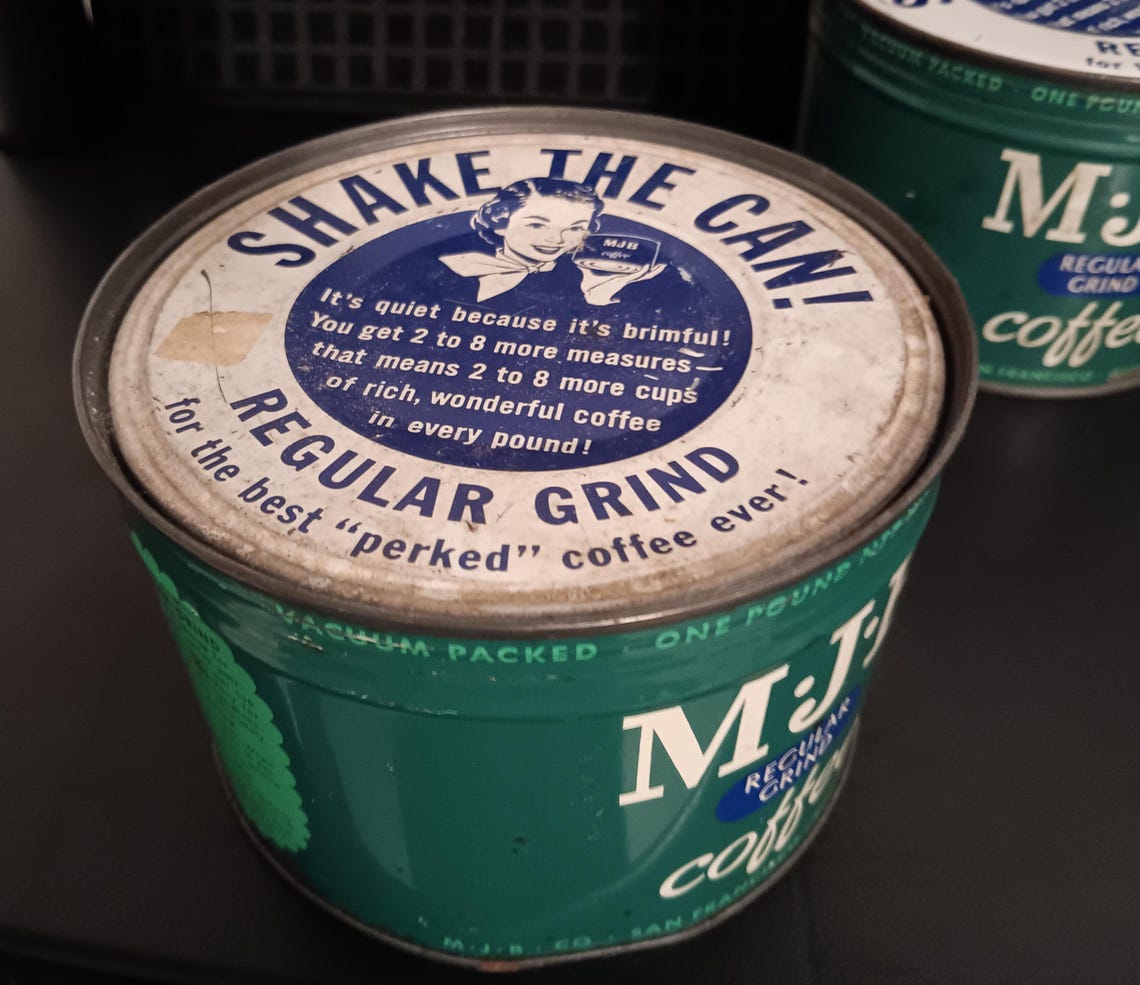 Vintage MJB COFFEE TIN Unopened, Full Sealed Key Wind shake the Can 1 Lb - Etsy
