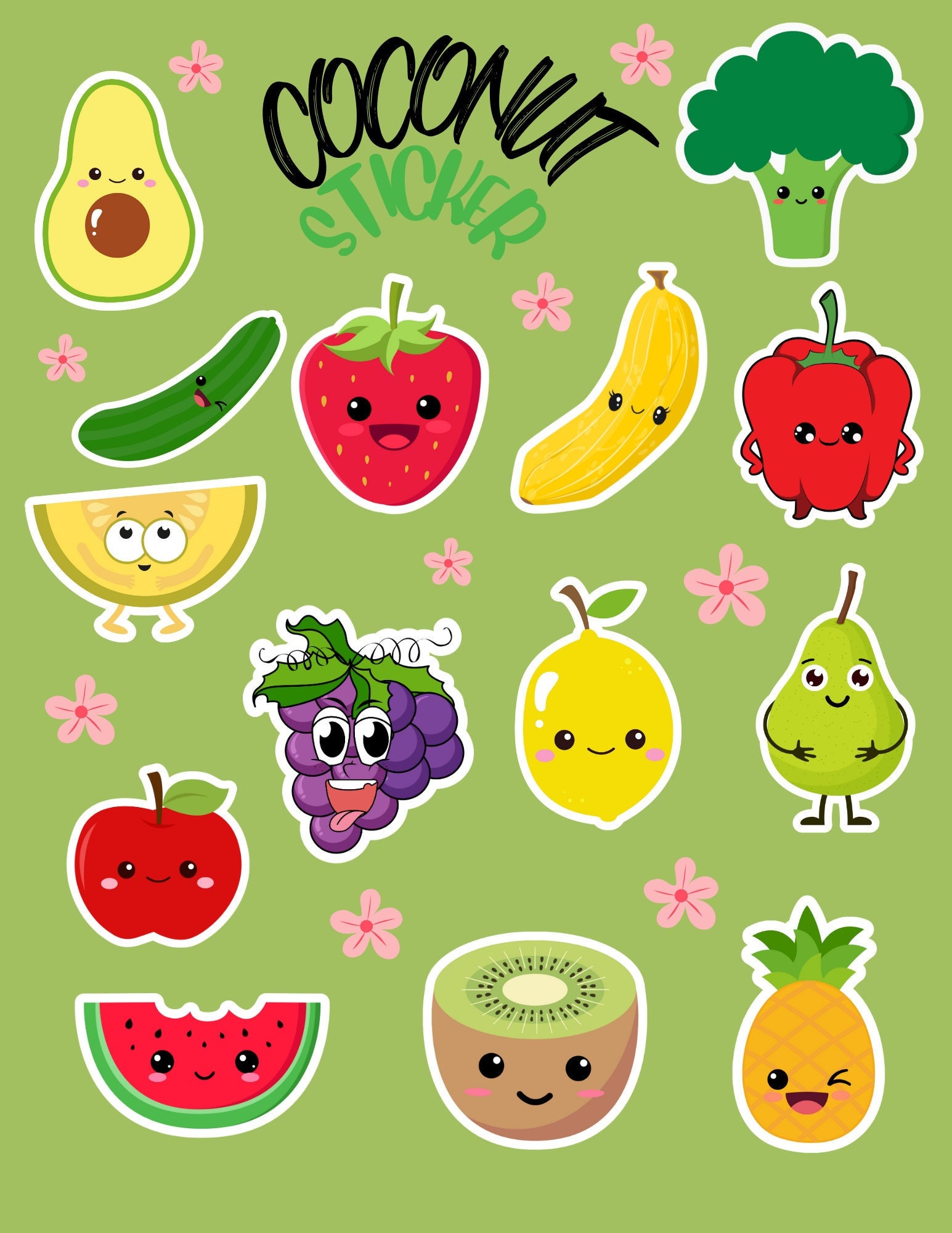 Dijital Fruit Sticker Pdf Print & PNG - Etsy
