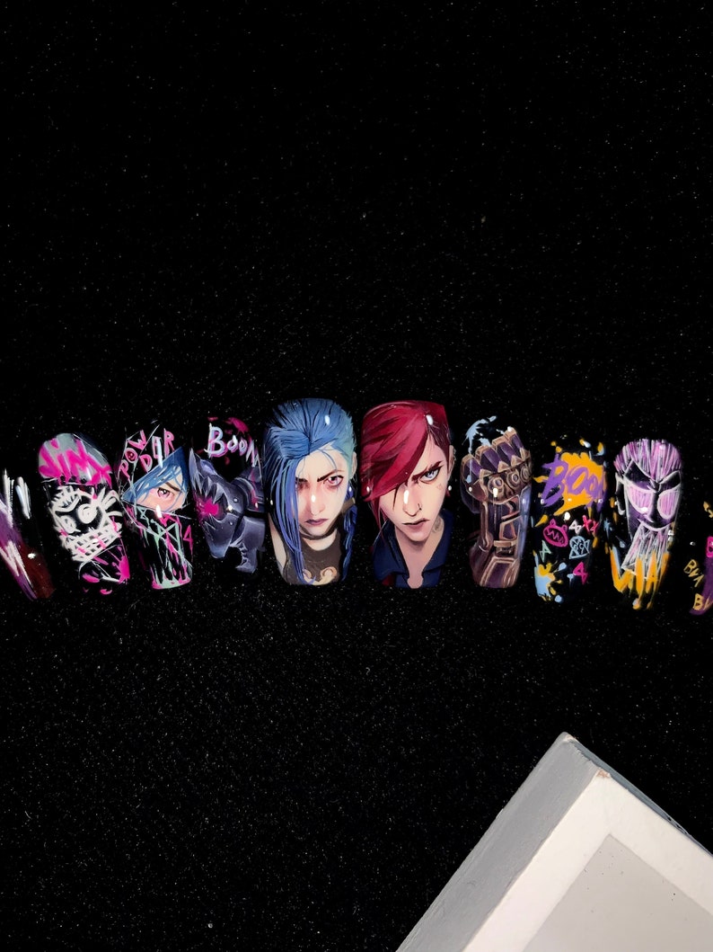 Jinx Vi Arcane Theme Luxury Handmade Press-on Nails - Etsy