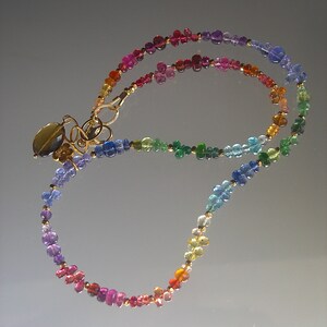 Rainbow Gemstone Necklace Multi Gem Beaded Vermeil Gold Skinny Choker ...