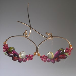 Sapphire Gold Hoops Red Orange Multi Gemstone Earrings Garnet 14k Gold ...