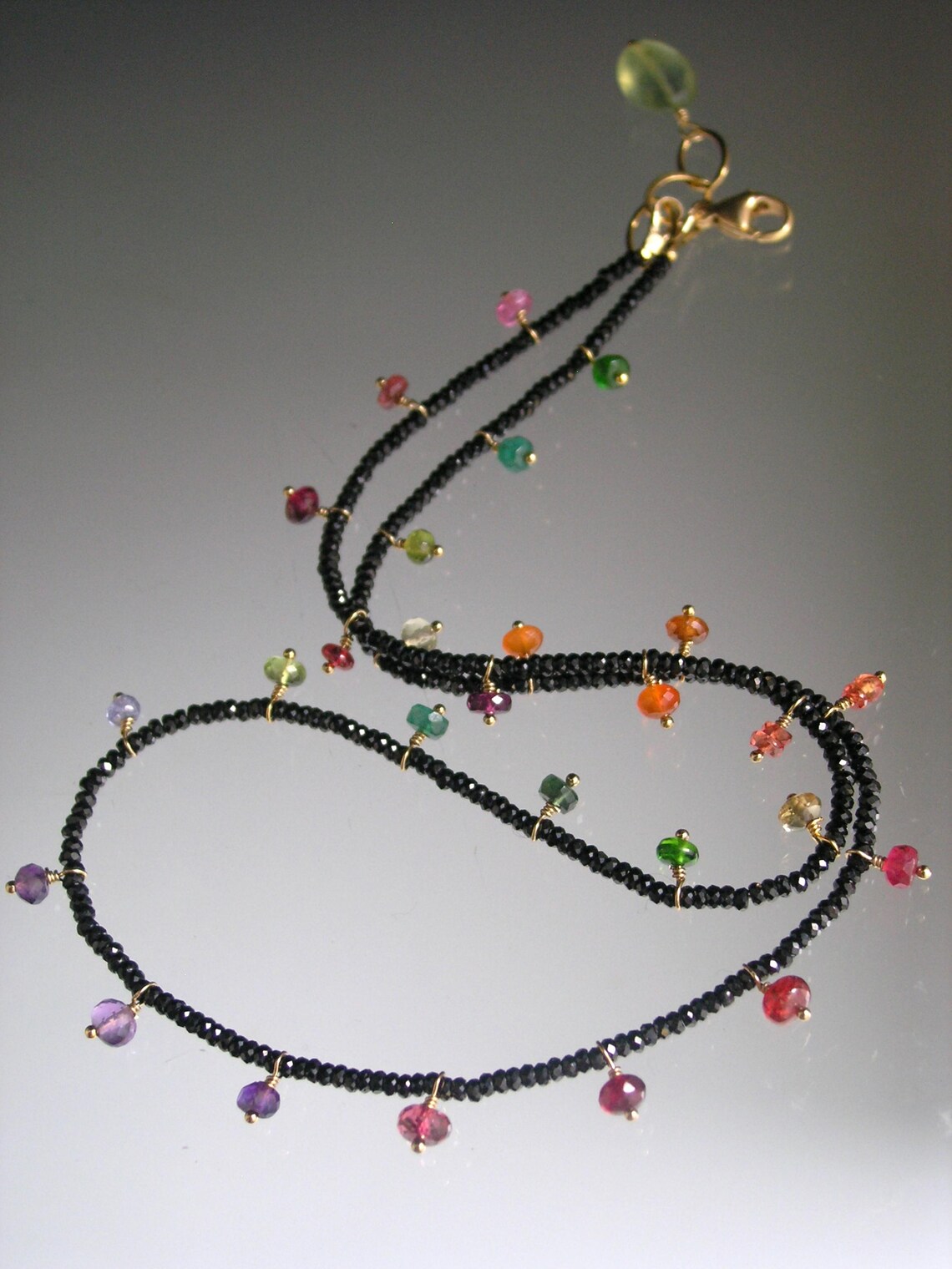 Midnight Rainbow Gemstone Necklace Black Spinel W/ Multi Gemstone ...
