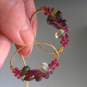 Sapphire Gold Hoops Red Orange Multi Gemstone Earrings Garnet 14k Gold ...