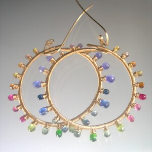 Rainbow Sunburst Gemstone Hoops 14k Gold Filled Sapphire Tanzanite ...