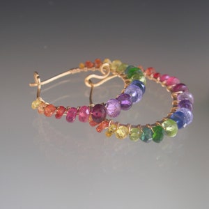 Rainbow Multi Gemstone Hoops Small 14k Gold Filled Hoop Earrings 1 ...