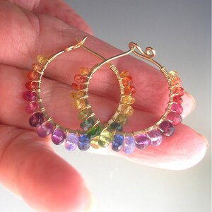 Rainbow Multi Gemstone Hoops Small 14k Gold Filled Hoop Earrings 1 ...