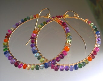 Small Gold Filled Rainbow Gemstone Front Facing Hoops - Etsy