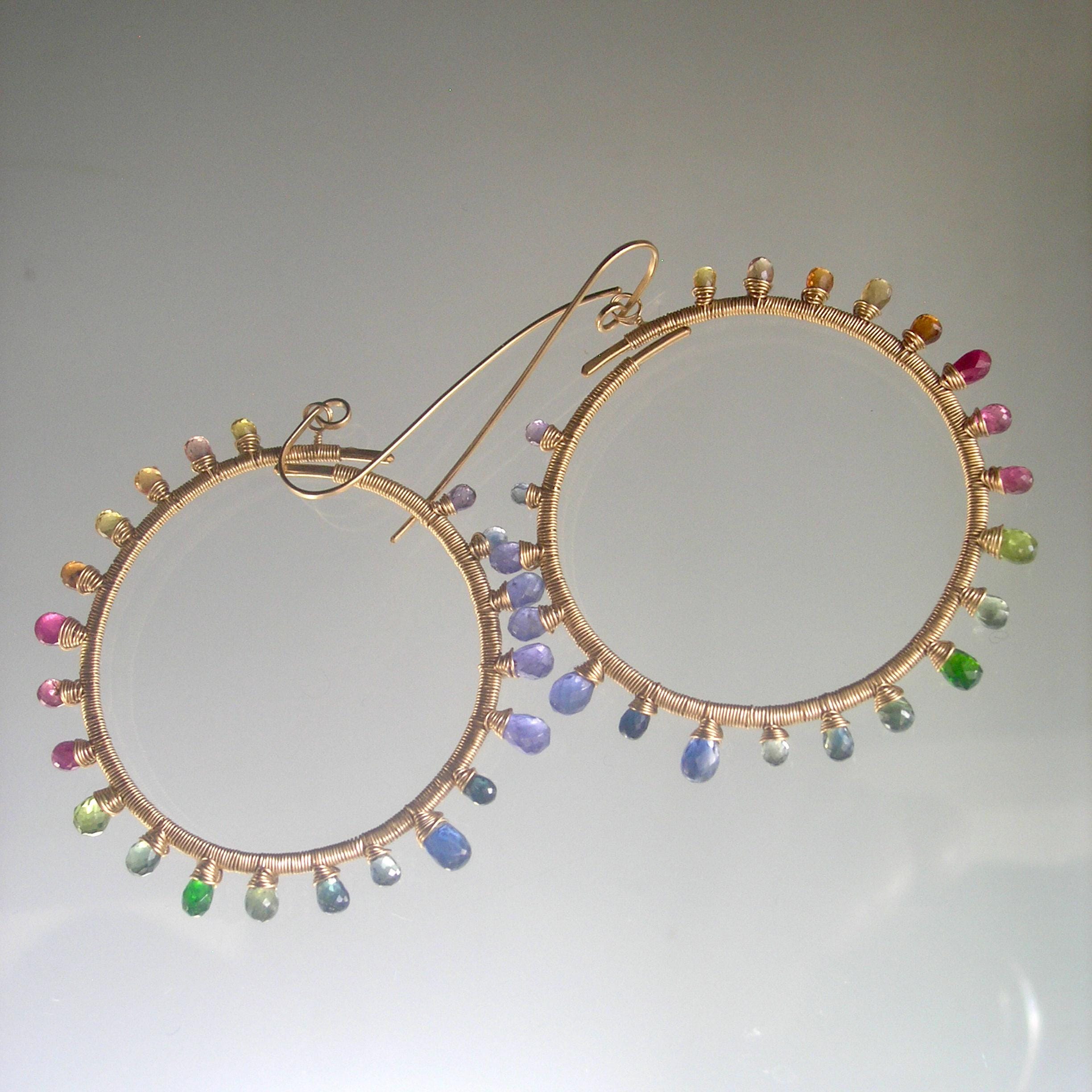 Rainbow Sunburst Gemstone Hoops: 14k Gold Filled, Sapphire, Tanzanite ...