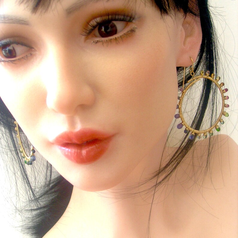 Rainbow Sunburst Gemstone Hoops: 14k Gold Filled, Sapphire, Tanzanite ...