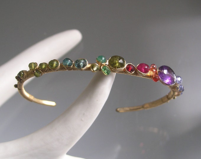Gemstone Cuff Rainbow Gem 14k Gold Filled Colorful Bracelet - Etsy