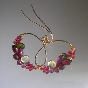 Sapphire Gold Hoops Red Orange Multi Gemstone Earrings Garnet 14k Gold ...