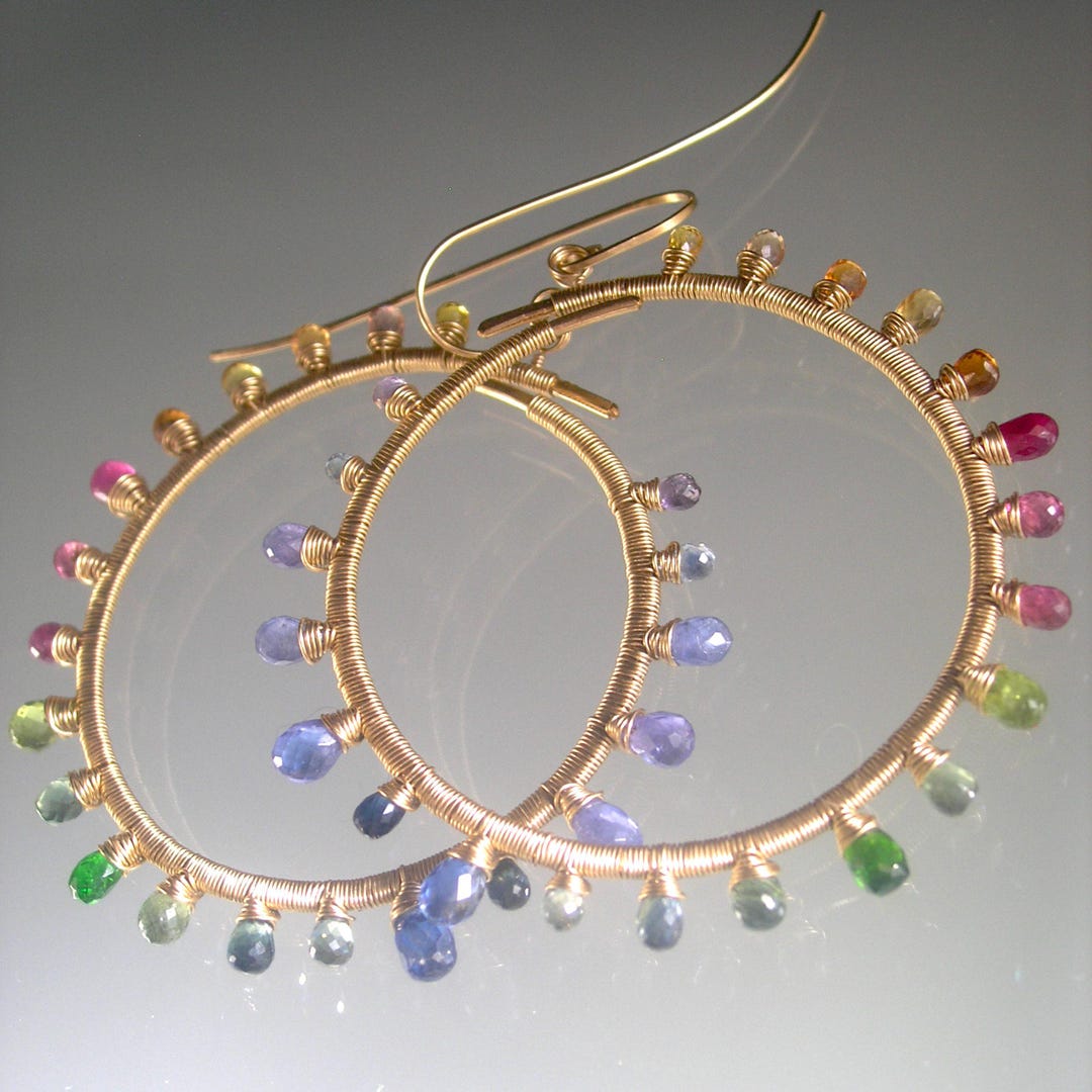 Rainbow Sunburst Gemstone Hoops: 14k Gold Filled, Sapphire, Tanzanite ...