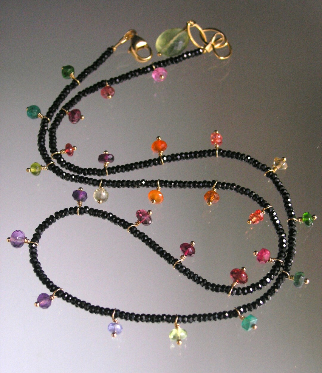 Midnight Rainbow Gemstone Necklace Black Spinel W/ Multi Gemstone ...