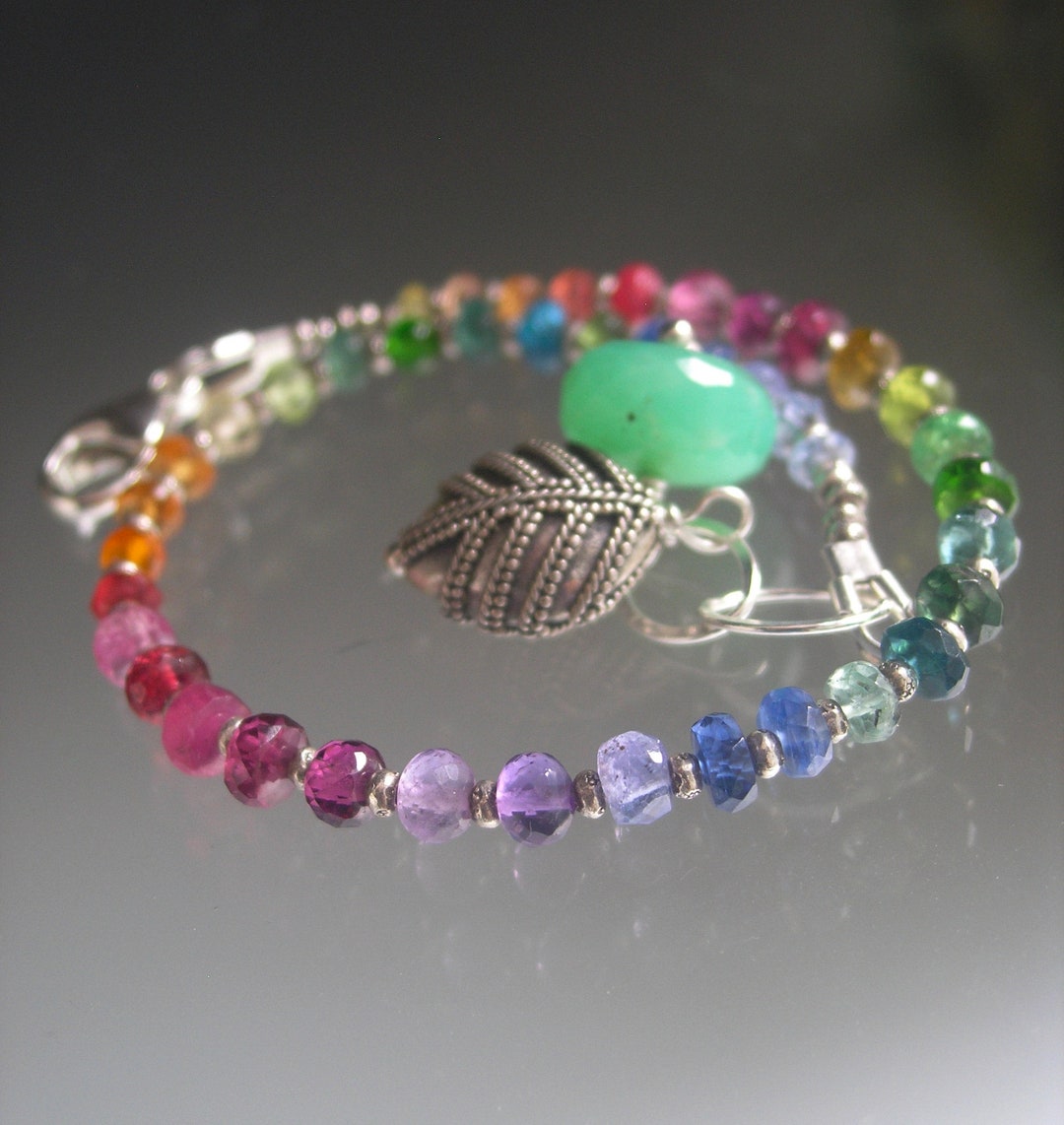 Silver Rainbow Gemstone Bracelet Multi Gemstone Sterling - Etsy