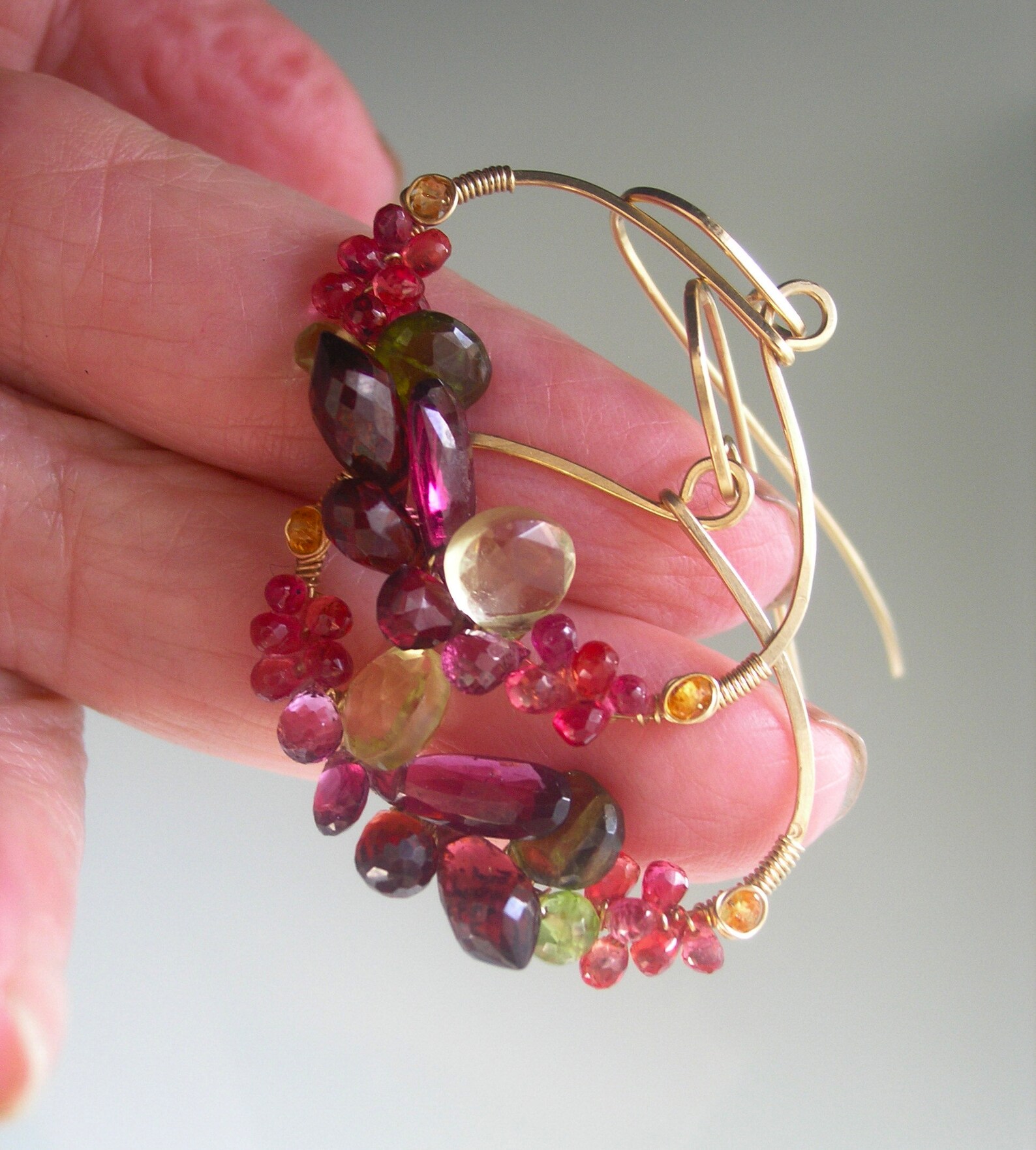 Sapphire Gold Hoops Red Orange Multi Gemstone Earrings Garnet 14k Gold ...