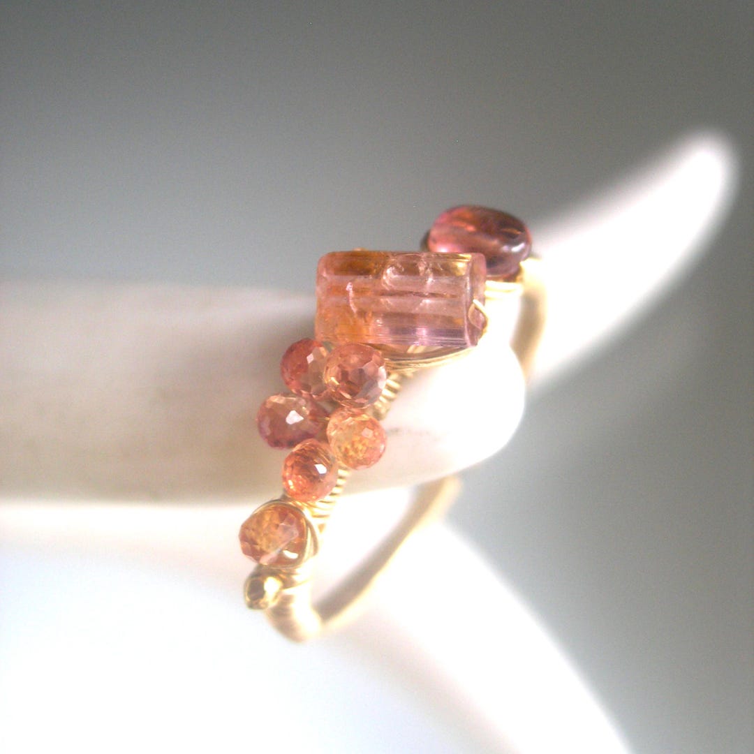 Raw Tourmaline Melon Sapphire Ring Hand Forged 14k Gold Filled Ring ...