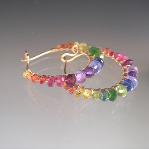 Rainbow Multi Gemstone Hoops Small 14k Gold Filled Hoop Earrings 1 ...