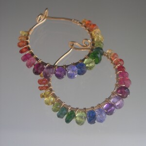 Rainbow Multi Gemstone Hoops Small 14k Gold Filled Hoop Earrings 1 Artisan Handmade - Etsy