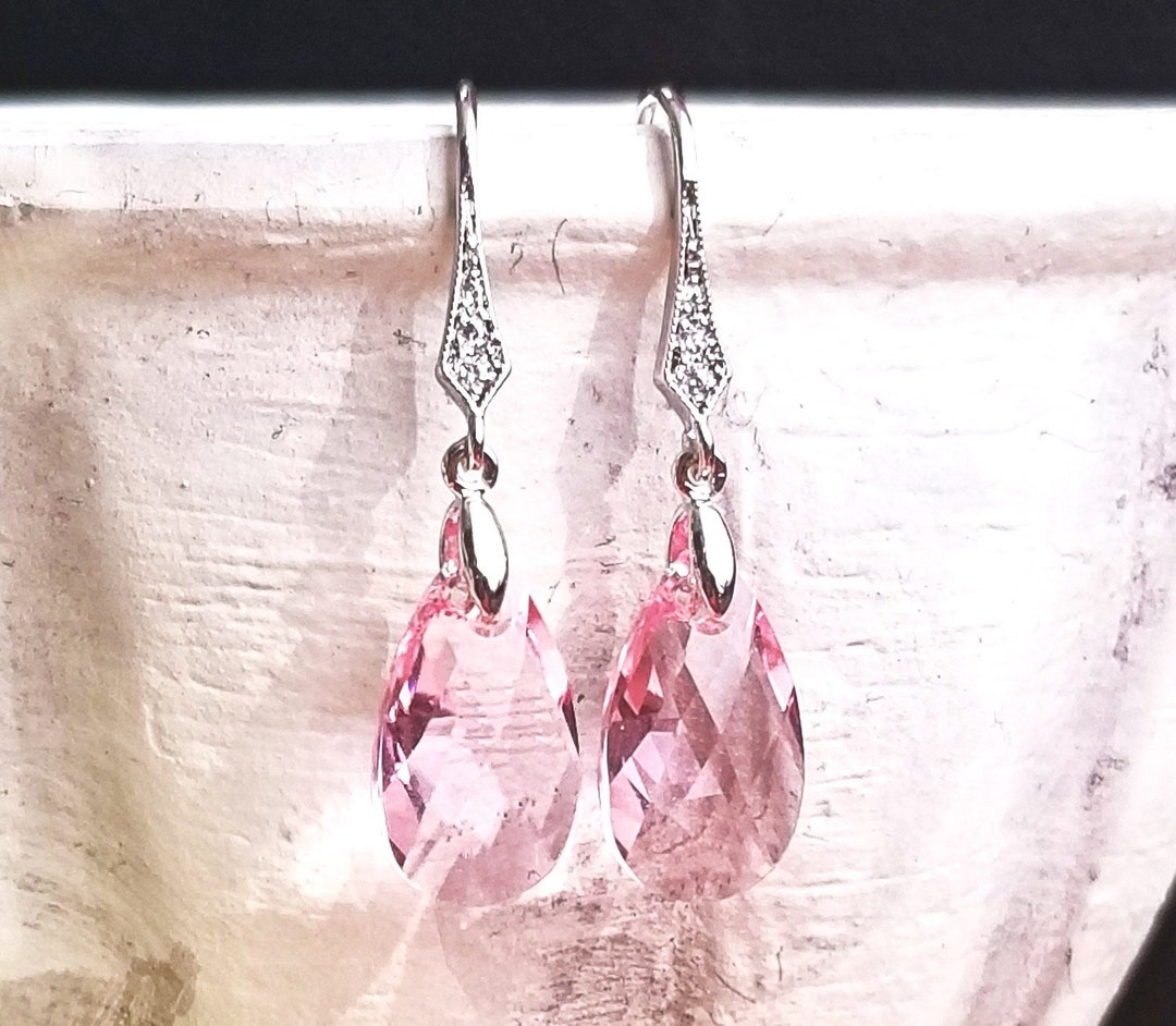 Swarovski Crystal Element Light Pink Teardrop Dangle Earrings With ...