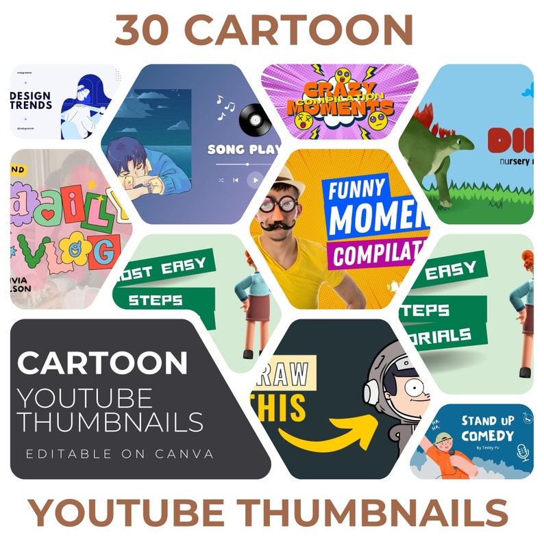 Cartoon Youtube Thumbnail Templates: Editable Canva Designs (digital ...
