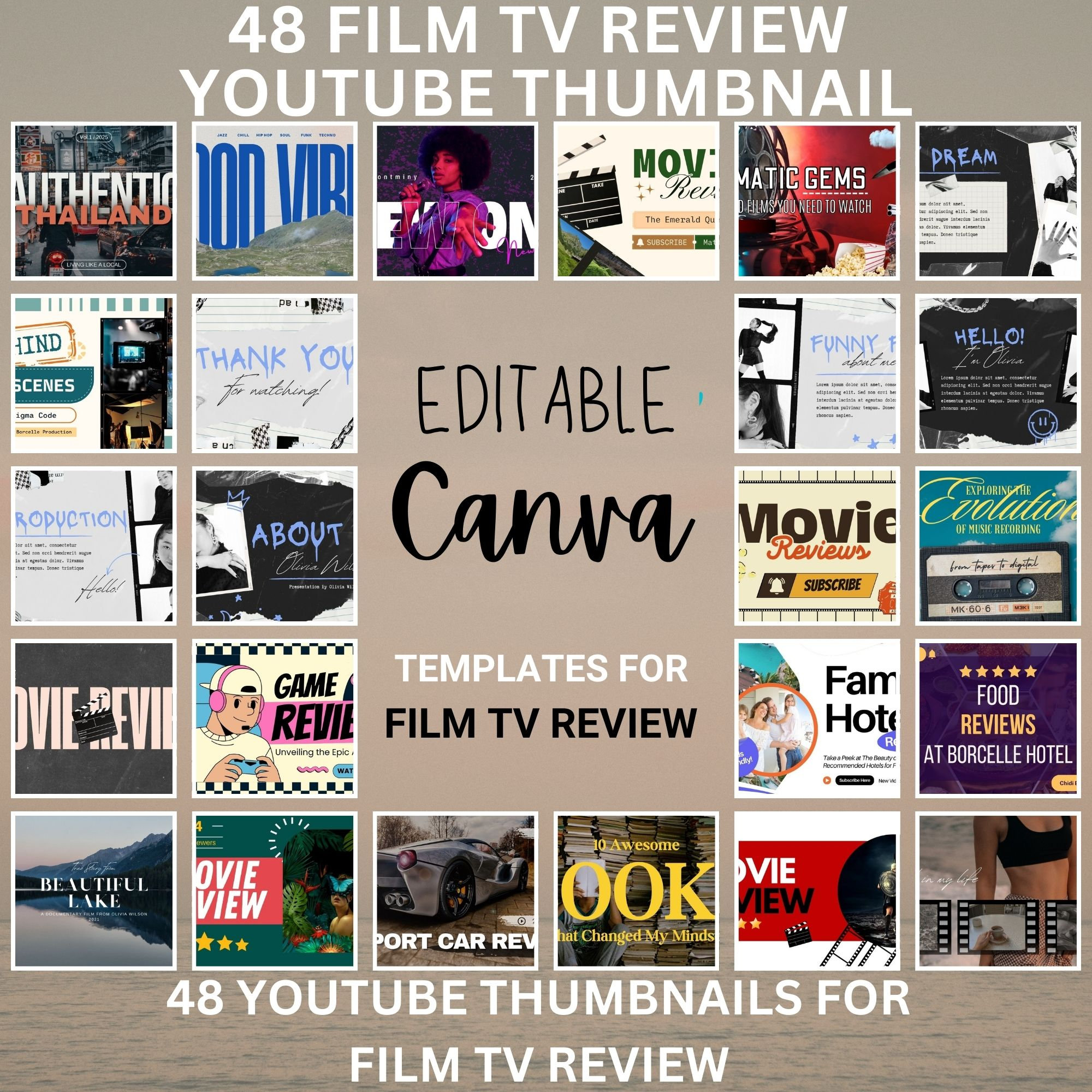 Film TV Youtube Thumbnail Templates: Editable Canva Designs (digital ...