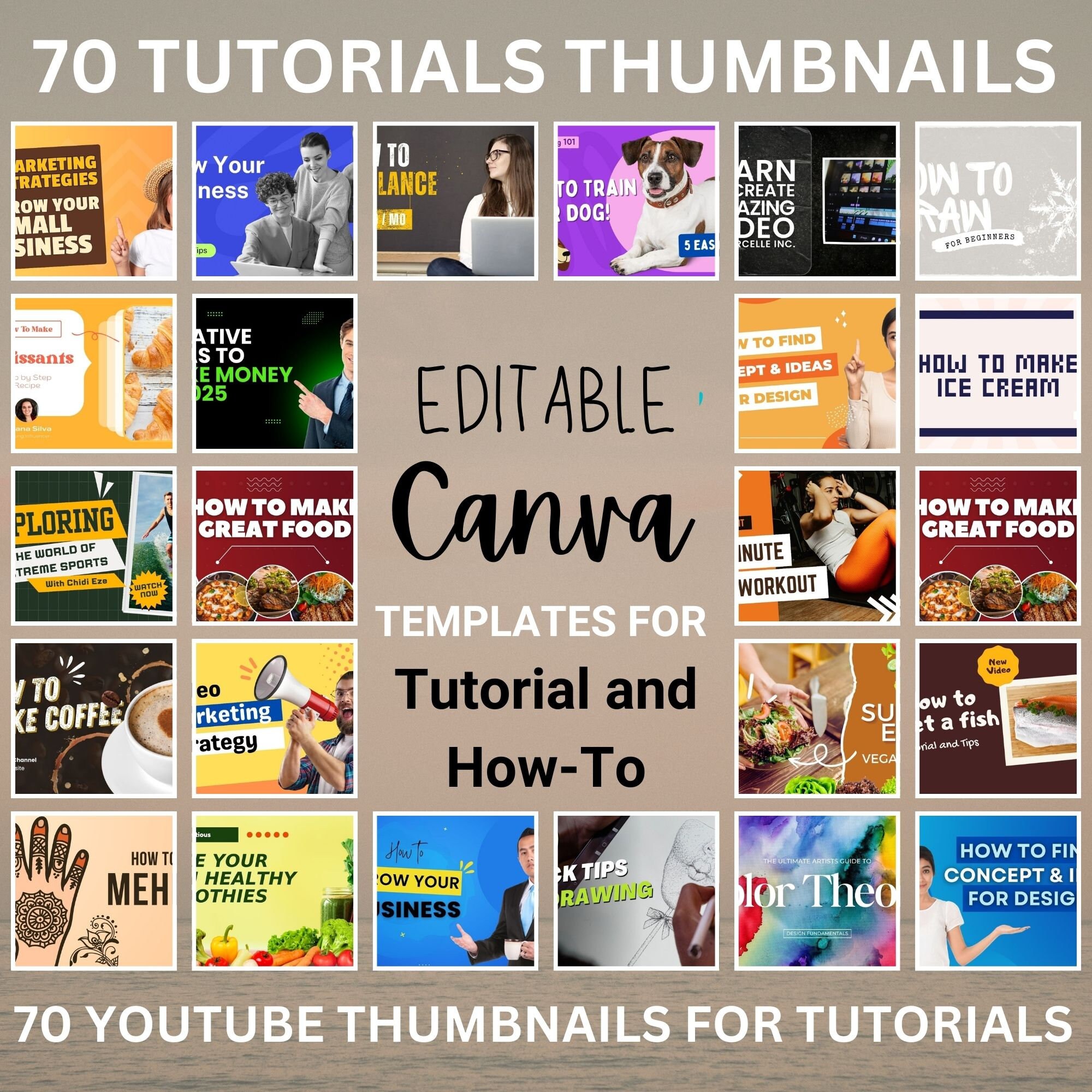 70 Youtube Thumbnail Templates: Editable Canva Designs (100 PNG Images ...