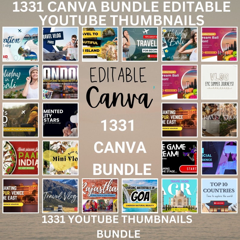 1331 Youtube Thumbnail Templates: Canva Editable (digital Download) - Etsy
