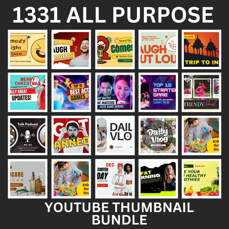 1331 Youtube Thumbnail Templates: Canva Editable (digital Download) - Etsy