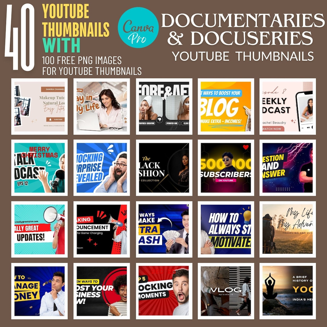 40 Youtube Thumbnail Templates| 100 PNG Transparent Images for Youtube ...