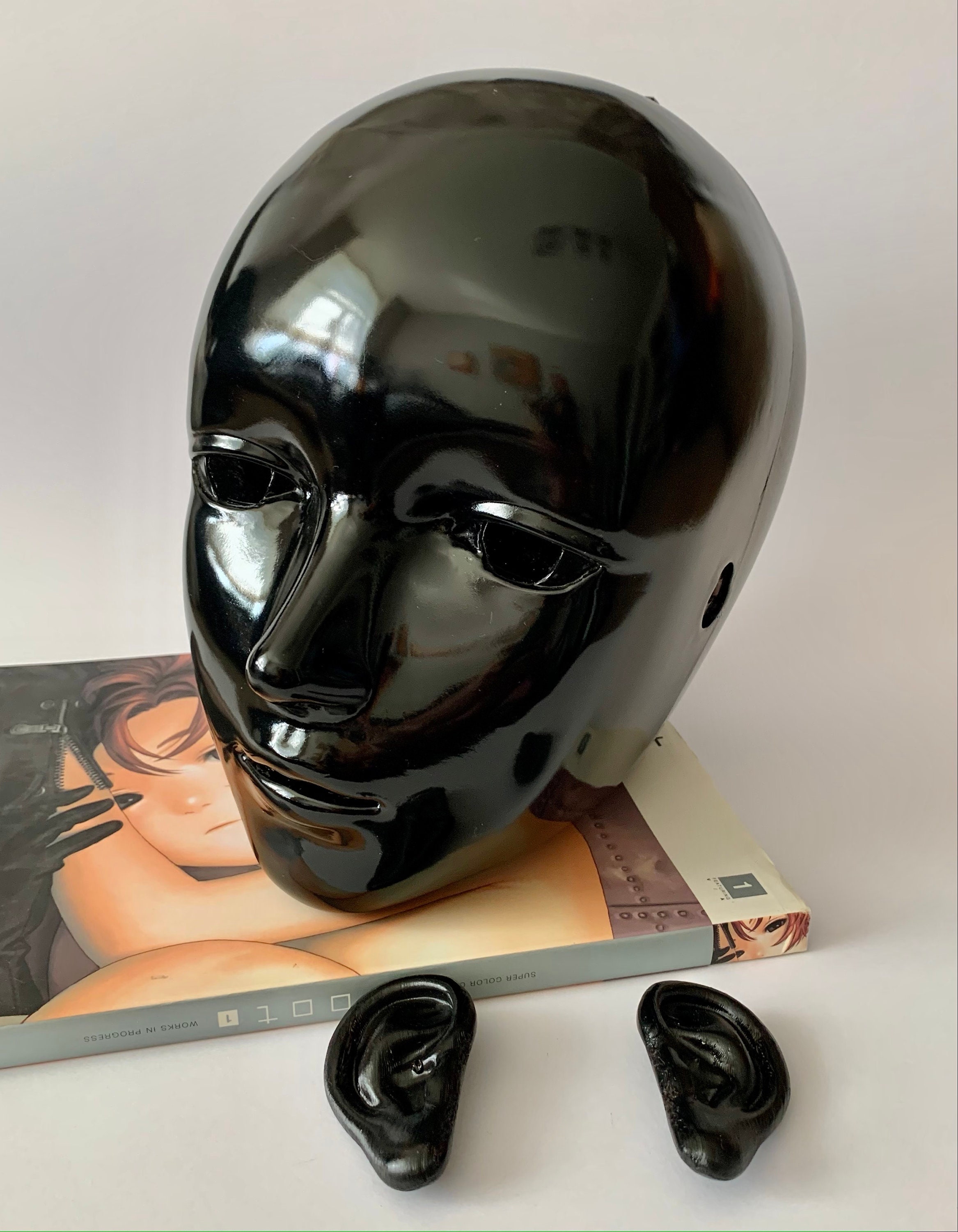 Rubber Slave Mask – Full Head Glossy Black Plastic-look Fetish Hood ...