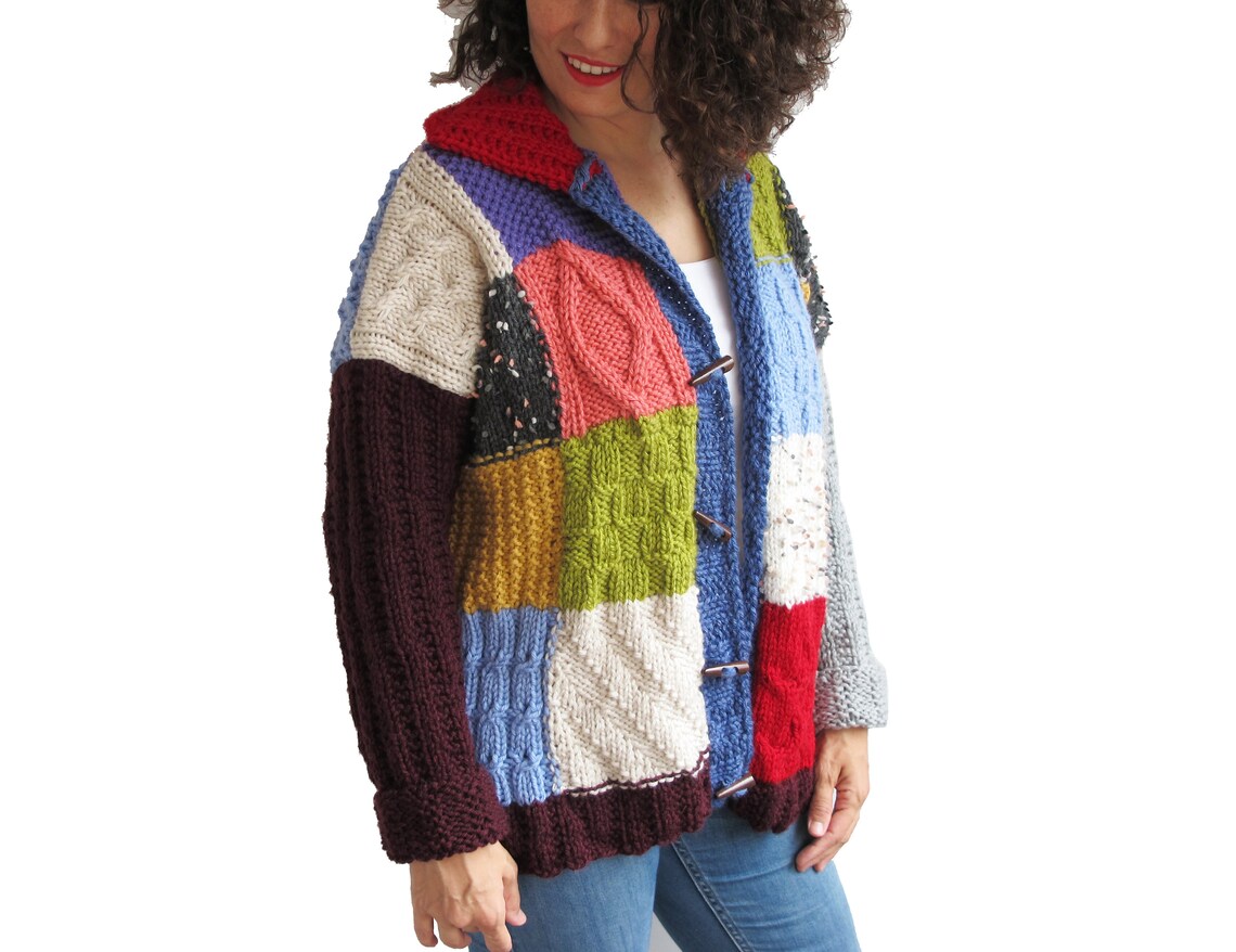 Patchwork Cardigan Hand Knit Cardigan Wool Cardigan | Etsy