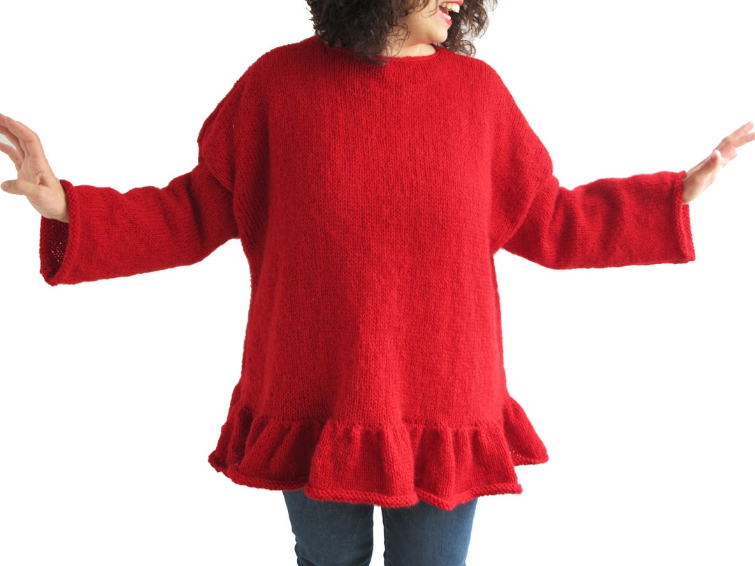 Ruffled Wool Sweater, Oversize Sweater, Red Sweater, Plus Size Sweater ...