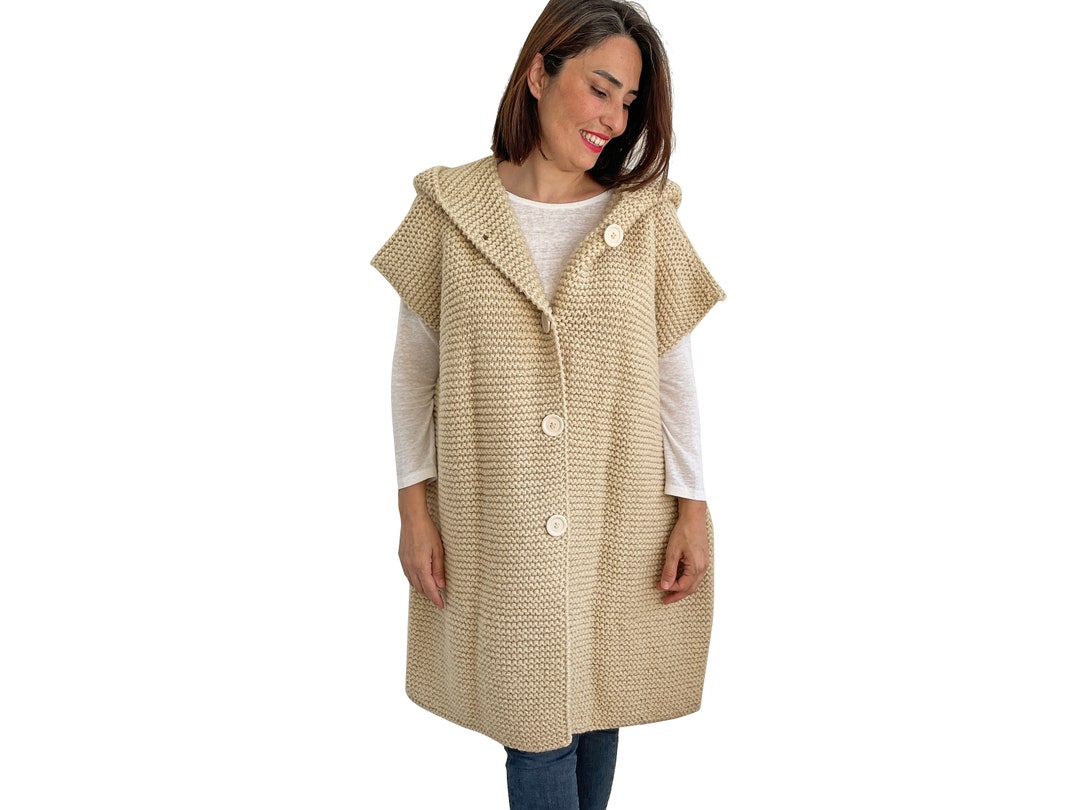Woman Vest, Wool Vest, Wool Long Vest, Wool Woman Cardigan, Hand Knit ...