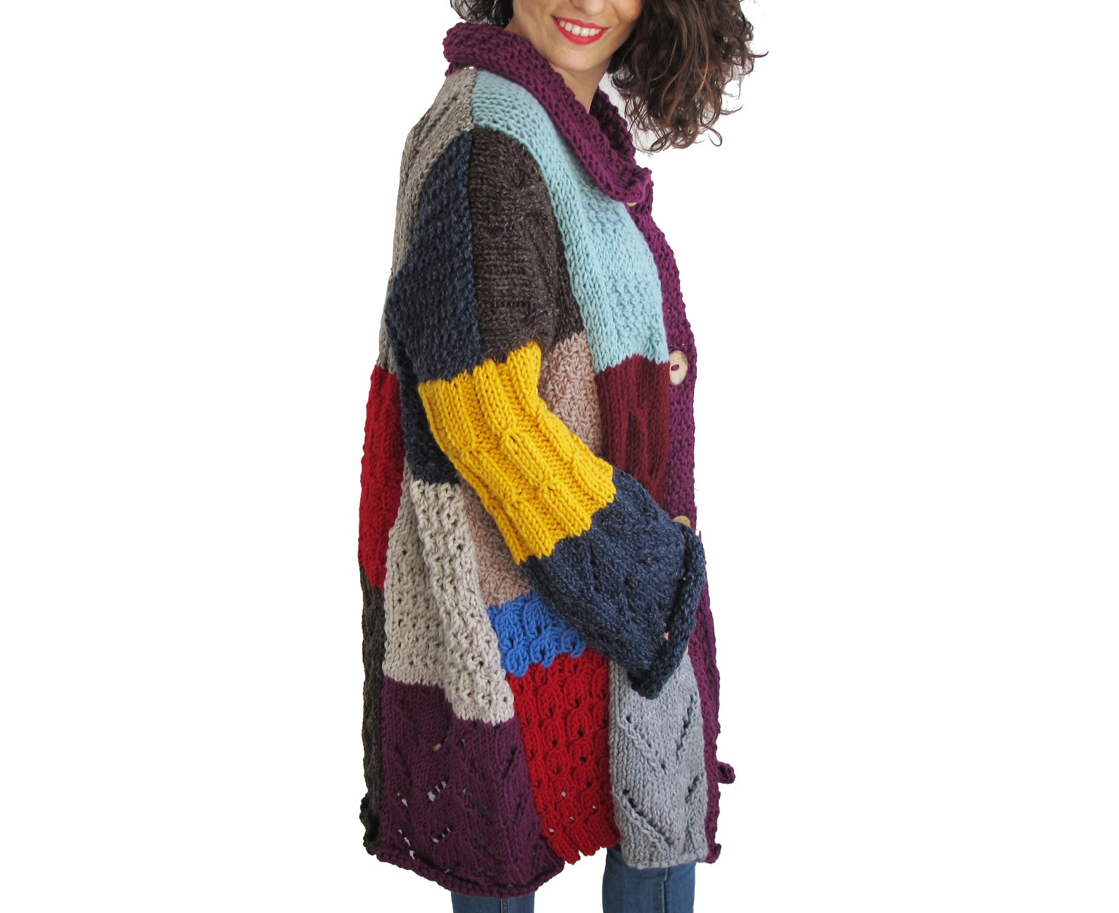 Patchwork Cardigan Hand Knit Cardigan Wool Woman Cardigan - Etsy