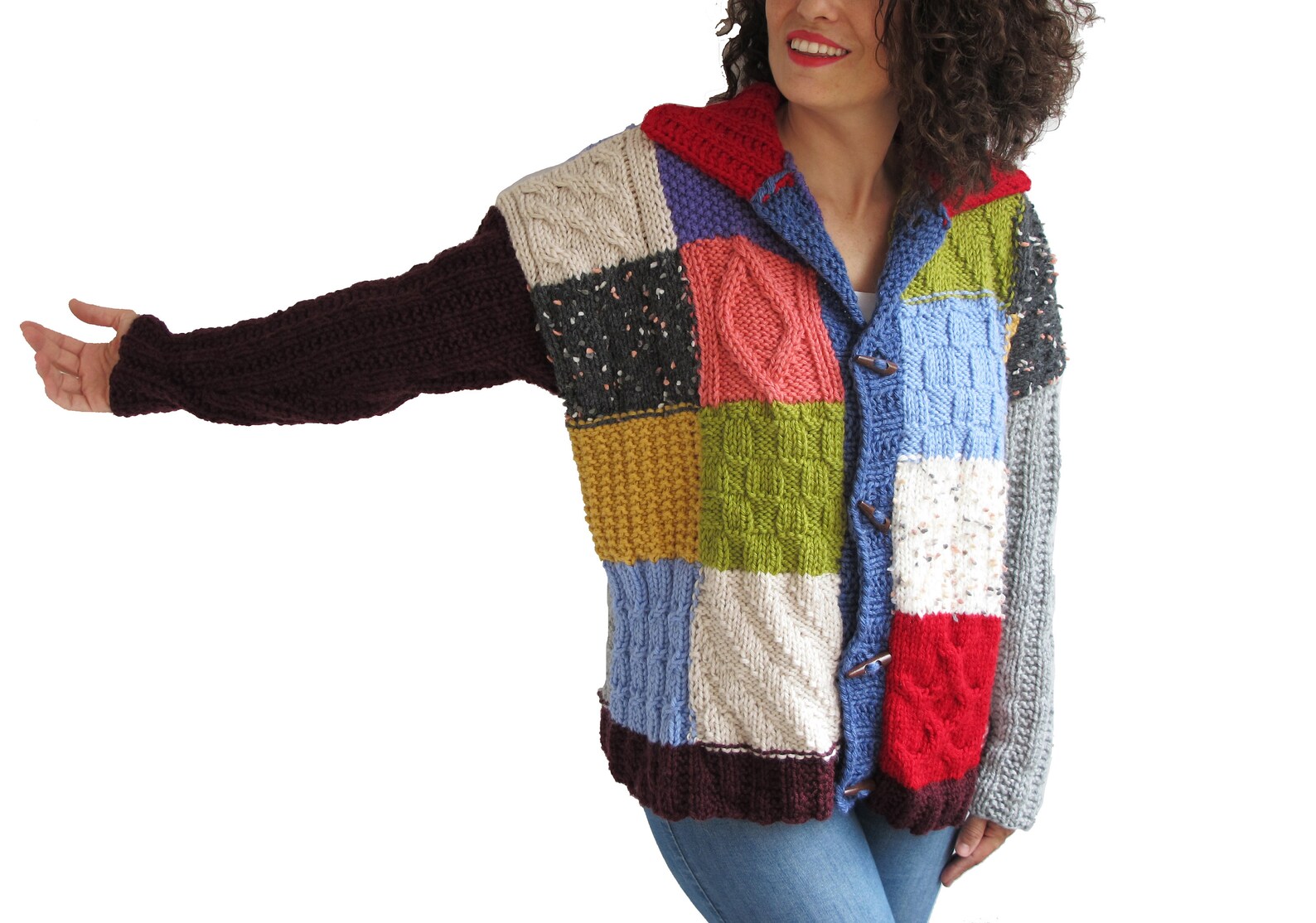 Patchwork Cardigan Hand Knit Cardigan Wool Cardigan | Etsy