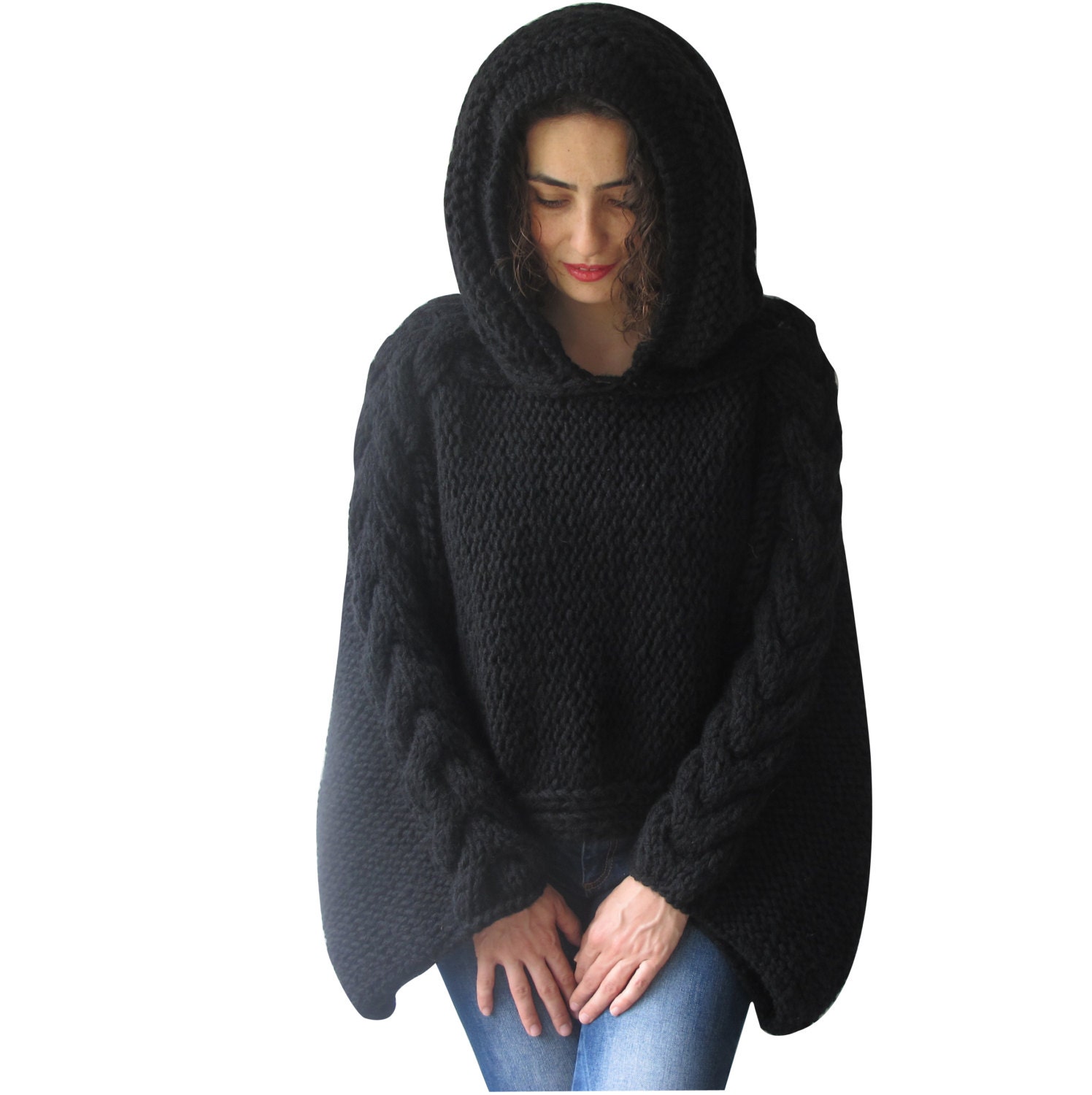 Plus Size Knitting Sweater Capalet With Hoodie Over Size - Etsy