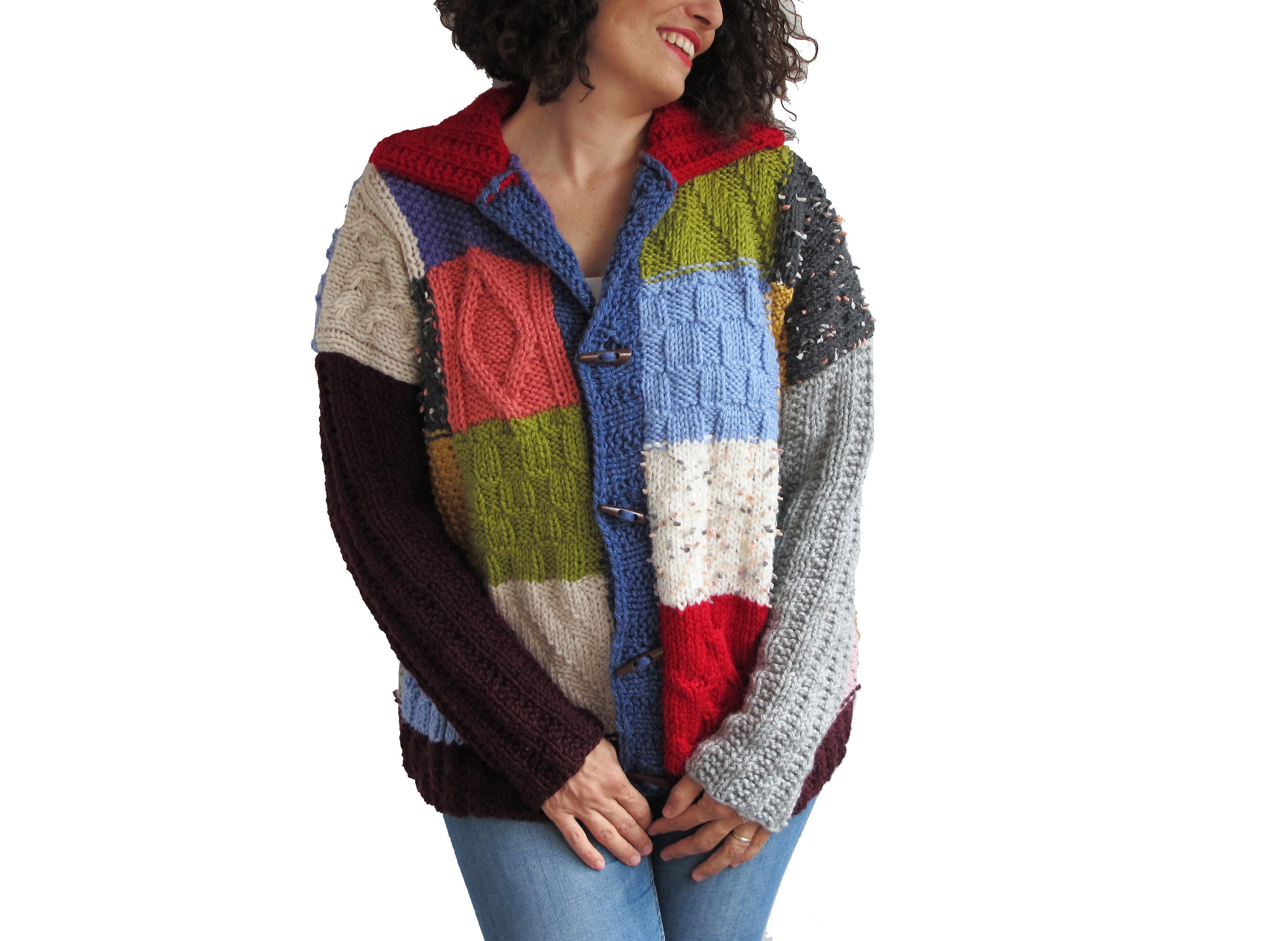 Patchwork Cardigan Hand Knit Cardigan Wool Cardigan | Etsy