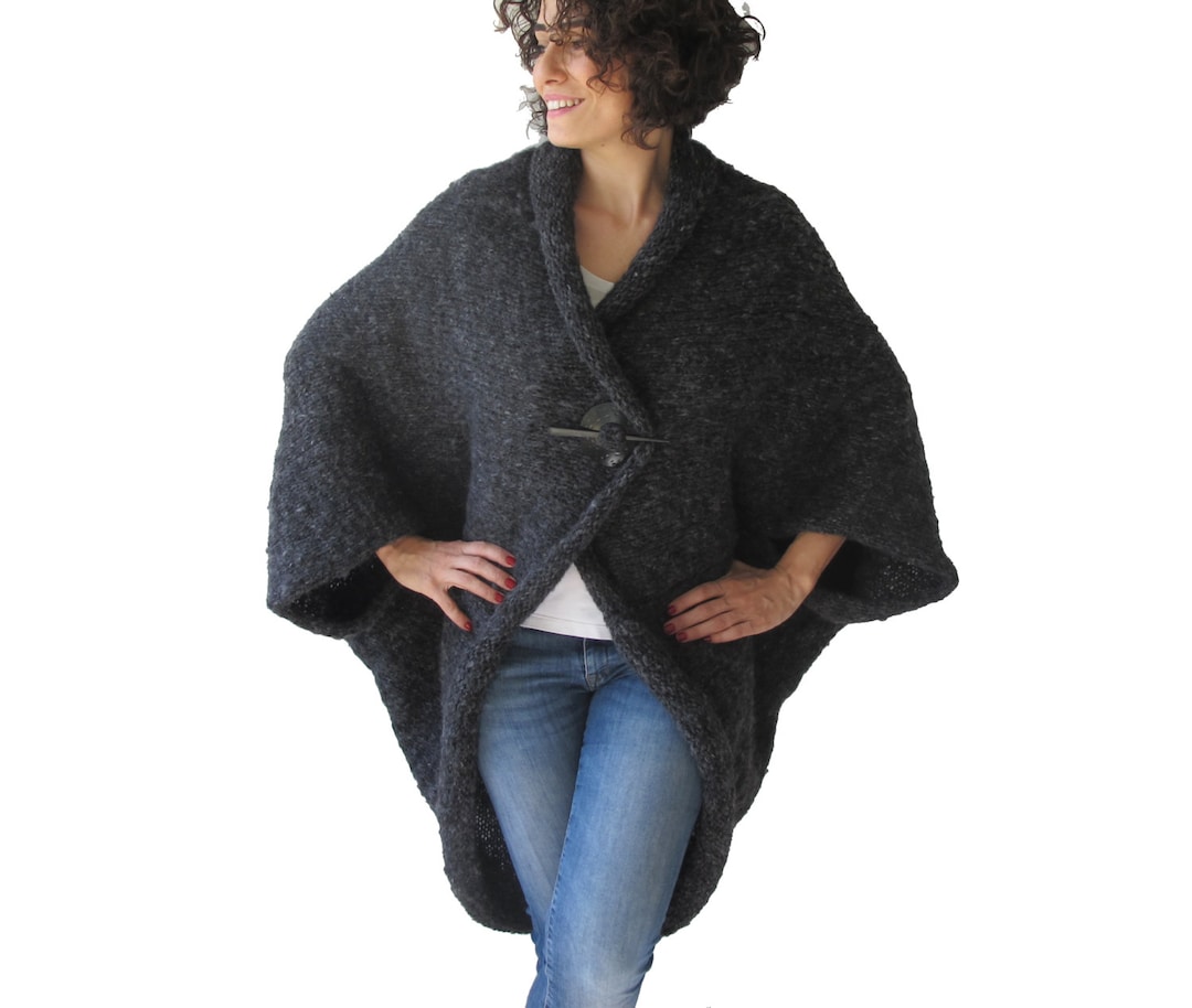 Plus Size Over Size Dark Gray Wool Overcoat - Poncho - Cardigan - Etsy