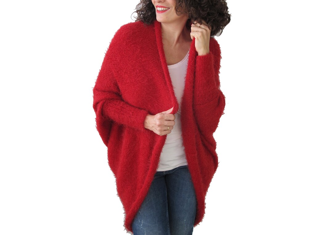 Slouchy Cardigan, Red, Open Front Cardigan - Etsy