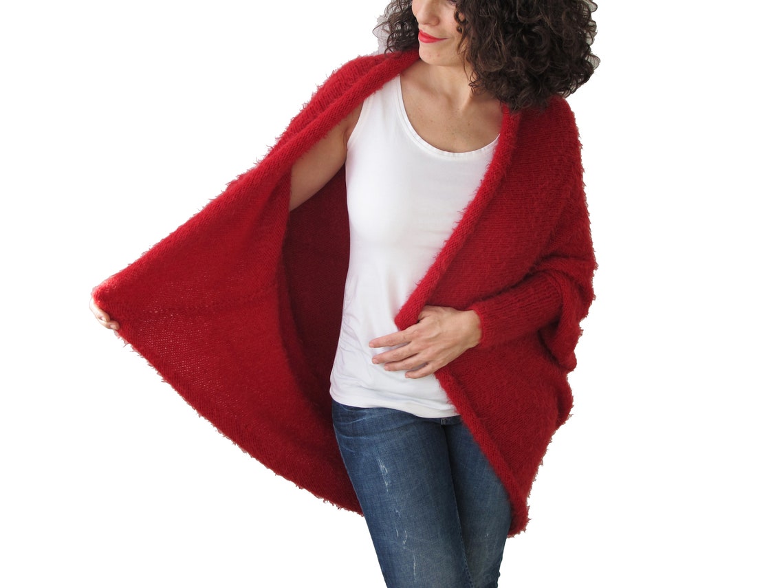Slouchy Cardigan Red Open Front Cardigan - Etsy